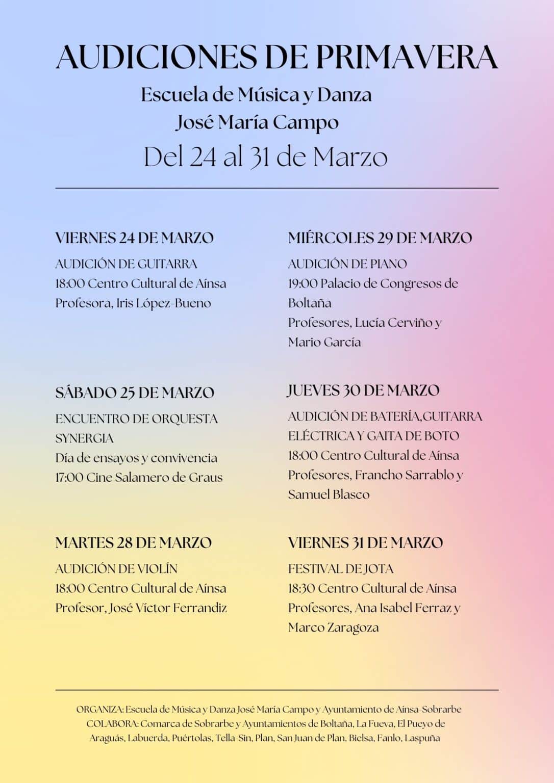 AUDICIONES DE PRIMAVERA ESCUELA DE MUSICA Y DANZA JOSÉ MARÍA CAMPO DEL ...